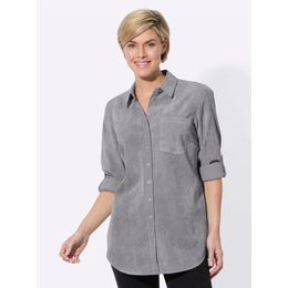 Longbluse Classic Basics, Damen, Gr. 52, grau (steingrau), 82% Polyester, 15% Polyamid, 3% Elasthan, unifarben, Blusen Longbluse