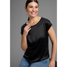 Shirtbluse Laura Scott, Damen, Gr. 42, schwarz, Web, Obermaterial: 100% Polyester. R&uuml;ckenteil: 95% Viskose, 5% Elasthan, leicht gl&auml;nzend, unifarben, l&auml;ssig geschnitten h&uuml;ftlang, Rundhals, angeschnitten, Blusen Shirtbluse, Oversize, Kurzarm, h&uuml;ftlange Schnittform, Rundhalsausschnitt, Topseller