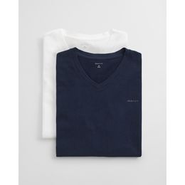 Kurzarmshirt Gant "V-NECK T-SHIRT 2-PACK", Herren, Gr. XXL, blau (navy, wei&szlig;), Web, Obermaterial: 100% Baumwolle, unifarben, regular fit normal, V-Ausschnitt, eingesetzt abgesteppte Kante, Shirts Kurzarmshirt, Mit V-Ausschnitt