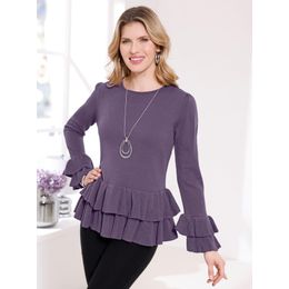 Rundhalspullover Classic Basics "Rundhals-Pullover", Damen, Gr. 54, lila (feige), 100% Polyacryl, unifarben, Pullover Rundhalspullover