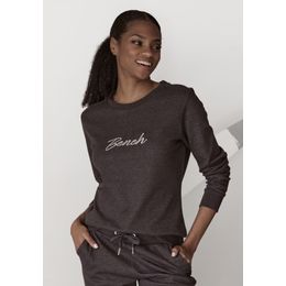 Sweatshirt BENCH. LOUNGEWEAR, Damen, Gr. 32/34, grau (anthrazit meliert), Interlock, Graumeliert (Obermaterial): 54% Baumwolle, 46% Polyester, bestickt, meliert, unifarben, Basic, Basic schmal h&uuml;ftlang, Rundhals, B&uuml;ndchen, Sweatshirts Sweatshirt, mit gl&auml;nzender Logostickerei, Loungewear
