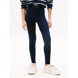 Leggings Tommy Hilfiger "LEGGINGS", M&auml;dchen, Gr. 14 (164), N-Gr, blau (schwarz night navy), Jersey, Obermaterial: 78% Baumwolle, 18% Polyester, 4% Elasthan, unifarben, regular fit lang, Hosen Leggings, f&uuml;r Kinder bis 16 Jahre, mit Logo-Schriftzug