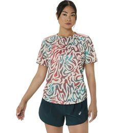 Laufshirt asics "ROAD ALL OVER PRINT SS TOP", Damen, Gr. M, wei&szlig; (birch), Obermaterial: 100% Polyester, Shirts Laufshirt