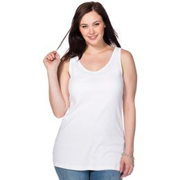 Tanktop sheego, Damen, Gr. 46, wei&szlig;, 100% Baumwolle, unifarben, V-Ausschnitt, Tops Tanktop