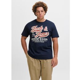 Jack & Jones PlusSize T-Shirt "JJELOGO TEE SS ONECK 2 COL AW25 NOOS PLS", Herren, Gr. 4XL, blau (sky captain), Jersey, Obermaterial: 100% Baumwolle, JACK & JONES PLUSSIZE, bedruckt, regular fit h&uuml;ftlang, Rundhals, Shirts T-Shirt