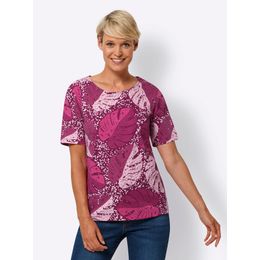 T-Shirt Classic Basics "Druck-Shirt", Damen, Gr. 44, lila (malve, wei&szlig;, bedruckt), 100% Baumwolle, gemustert, mehrfarbig, Rundhals, Shirts T-Shirt