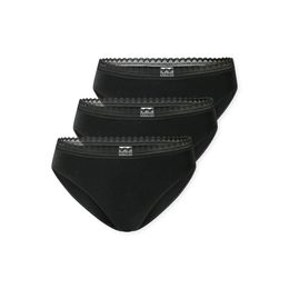 Rioslip Schiesser "Modern Multipacks", Damen, Gr. 42, schwarz, Single Jersey, Obermaterial: 95% Baumwolle, 5% Elasthan, k&ouml;rpernah, Unterhosen Rioslip, Spitzenb&auml;nder, Baumwollmischung, Single Jersey