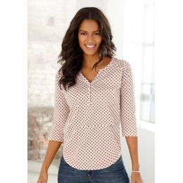 Blusenshirt Lascana "mit Knopfleiste", Damen, Gr. 36/38, rosa (ros&eacute;), Single Jersey, Obermaterial: 65% Polyester (REPREVE), 35% Viskose, gemustert, bequem normal, V-Ausschnitt, Shirts Blusenshirt, aus pflegeleichter Qualit&auml;t mit Viskose