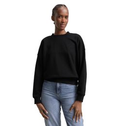 Sweatshirt Tom Tailor Denim, Damen, Gr. L, deep schwarz, Sweatware, Obermaterial: 52% Baumwolle, 48% Polyester, unifarben, regular fit normal, Rundhals, Rippb&uuml;ndchen, Sweatshirts Sweatshirt, mit Rippb&uuml;ndchen