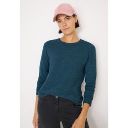Rundhalspullover Cecil, Damen, Gr. XL (44), teal blau heather melange, Strick, Obermaterial: 60% Baumwolle, 40% Polyester, meliert, regular fit normal, Rundhals, gerader Abschluss, Pullover Rundhalspullover, mit Struktur
