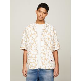 Kurzarmhemd Tommy Jeans "TJM RLX FLORAL AOP CAMP SHIRT", Herren, Gr. L, N-Gr, wei&szlig; (floral aop wei&szlig;), Web, Obermaterial: 100% Baumwolle, Hemden Kurzarmhemd, mit Allover-Print