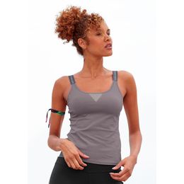 active by Lascana Funktionsshirt LASCANA ACTIVE, Damen, Gr. XL (48/50), grau (stone), Jersey, Obermaterial: 95% Baumwolle, 5% Elasthan, Mesh, unifarben, Basic h&uuml;ftlang, Rundhals, Shirts Funktionsshirt, mit beschrifteten Tr&auml;gern und Mesh-Einsatz, Topseller