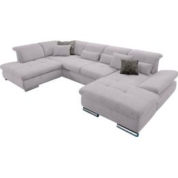 Wohnlandschaft "SO 4100 komfortable Federkernunterfederung, inkl. Kopfteilverstellung", silber (silber 45), B:365cm H:80cm T:225cm, SET ONE BY Musterring, Sofas, Wohnlandschaft, wahlweise Bettfunktion und Sitztiefenverstellung, U-Form