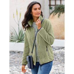Fleecejacke Casual Looks, Damen, Gr. 44, gr&uuml;n (schilf), 100% Polyester, unifarben, Jacken Fleecejacke