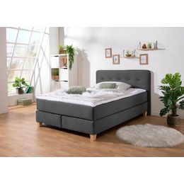Boxspringbett Home Affaire "Fargo", grau (anthrazit), B:153cm L:227cm, Struktur fein (100% Polyester);Samtstoff (100% Polyester), Komplettbetten, Boxspringbett, in &Uuml;berl&auml;nge 220 cm, mit Topper, 3 Ausf&uuml;hrungen, 4, Breiten
