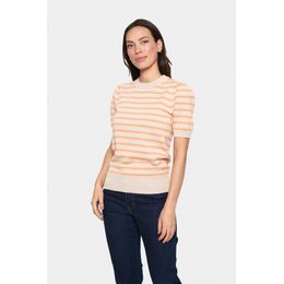 Kurzarmpullover Saint Tropez "MilaSZ SS Striped", Damen, Gr. L, fog orange stripe, Strick, Obermaterial: 80% Viskose, 20% Polyacryl, gestreift, regular fit normal, Rundhals, Pullover Kurzarmpullover