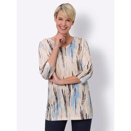 3/4-Arm-Shirt Classic Basics "Longshirt", Damen, Gr. 40, beige (schoko, eisblau, bedruckt), 100% Baumwolle, gemustert, mehrfarbig, V-Ausschnitt, Shirts 3/4-Arm-Shirt
