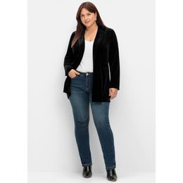 Jackenblazer sheego "Jackenblazer", Damen, Gr. 56, schwarz, 92% Polyester, 8% Elasthan, Blazer Jackenblazer