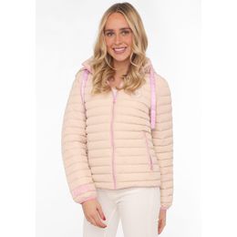 Steppjacke Zwillingsherz, Damen, Gr. M, beige, Steppware, Obermaterial: 100% Polyester, Basic h&uuml;ftlang, elastischer Bund mit Gummizug, Jacken Steppjacke, abnehmbarer Kapuze, Print hinten, w&auml;rmend, Rei&szlig;verschlusstaschen