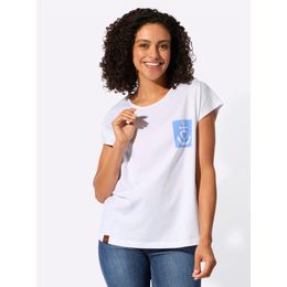 T-Shirt Casual Looks "Rundhals-Shirt", Damen, Gr. 40, wei&szlig;, 100% Baumwolle, bedruckt, gemustert, unifarben, Rundhals, Shirts T-Shirt
