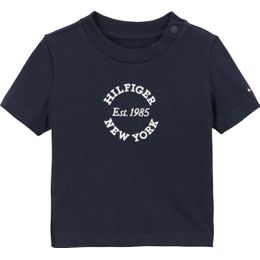 T-Shirt Tommy Hilfiger "BOYS GRAPHIC TEE", Jungen, Gr. 86, blau (schwarz night navy), Jersey, Obermaterial: 93% Baumwolle, 7% Elasthan, unifarben, normal, Rundhals, abgesteppt, Shirts T-Shirt, mit gro&szlig;em Logodruck