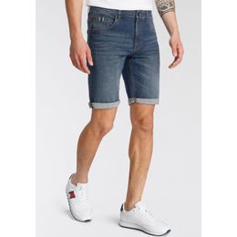 H.I.S. Jeansshorts H.I.S "DEYO", Herren, Gr. 36, N-Gr, blau (dunkelblau), Denim/Jeans, Obermaterial: 98% Baumwolle, 2% Elasthan, leichte Abriebeffekte, normal kniefrei, Jeans Jeansshorts, gerader Schnitt, Used-Waschung, niedrige Leibh&ouml;he, Topseller
