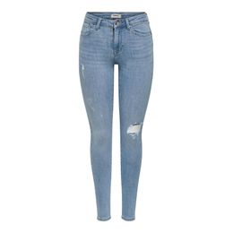 Skinny-fit-Jeans Only "ONLPOWER LIFE MID PUSH", Damen, Gr. XS, L&auml;nge 32, light blau denim detail:raw hem, Denim/Jeans, Obermaterial: 92% Baumwolle, 6% Polyester, 2% Elasthan, Abriebeffekte, Destroyed-Effekte, skinny fit kn&ouml;chellang, Jeans Skinny-fit-Jeans, Baumwollmischung, skinny fit