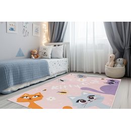 Kinderteppich Obsession "Magic Kids ML 104", rosa, B:115cm H:8mm L:160cm, Polyester, Teppiche, Kinderteppich, niedliches Katzen Motiv, waschbar, Kinderzimmer