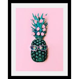 Bild queence "Ananas", bunt (farbe rahmen: schwarz, farbe bild(er): bunt), B:50cm H:70cm T:3cm, Acrylglas, Holz, Papier, Bilder, Bild, HD Premium Poster-Druck inkl. Holzrahmen