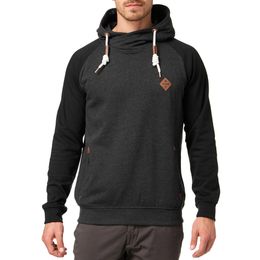 Kapuzensweatshirt INDICODE "INMarybank", Herren, Gr. M, grau (charcoal mix), Sweatware, Obermaterial: 60% Baumwolle, 40% Polyester, unifarben mit Farbeinsatz, regular fit normal, Rundhals, Rippb&uuml;ndchen, Sweatshirts Kapuzensweatshirt
