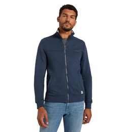 Sweatjacke Tom Tailor, Herren, Gr. XXL, blau (blau meliert), Sweatware, Obermaterial: 60% Baumwolle, 40% Polyester, regular fit, Rippb&uuml;ndchen, Sweatjacken Sweatjacke, mit halsw&auml;rmendem Stehkragen, Topseller