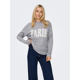 Strickpullover Only "ONLJERICO L/S PULLOVER KNT NOOS", Damen, Gr. XS, grau (grau melange detail:cd paris), Strick, Obermaterial: 68% Polyacryl, 12% Polyester, 11% Nylon, 6% Wolle, 3% Elasthan, bedruckt, oversize h&uuml;ftbedeckend, V-Ausschnitt, Rippb&uuml;ndchen, Pullover Strickpullover