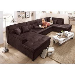 Wohnlandschaft Home Affaire "Bergen zeitlos und elegant, U-Form", braun (mokka), B:364cm H:83cm T:106cm, Sofas, Wohnlandschaft, wahlweise mit Bettfunktion