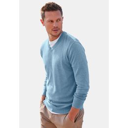 H.I.S. Strickpullover H.I.S, Herren, Gr. M (48/50), blau (blau, meliert), Feinstrick, Obermaterial: 60% Baumwolle, 40% Polyester, meliert, Basic, regular fit normal, V-Ausschnitt, Strickb&uuml;ndchen, Pullover Strickpullover, mit V-Ausschnitt, Pullover aus Feinstrick, Baumwollmischung, Topseller