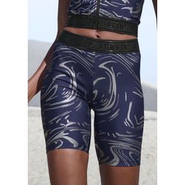 active by Lascana Funktionsshorts LASCANA ACTIVE, Damen, Gr. XL (48/50), N-Gr, silber (blau, silberfarben), Obermaterial: 85% Polyester, 15% Elasthan, bedruckt, gemustert, gl&auml;nzend, eng ca. Mitte Oberschenkel, Hosen Funktionsshorts, mit gl&auml;nzendem 3D Schriftzug auf dem Bund