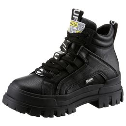 Schn&uuml;rboots Buffalo "ASPHA NC MID", Damen, Gr. 40, schwarz, Lederimitat, Schuhe Schn&uuml;rboots, Schn&uuml;rstiefelette, High Top Sneaker mit weicher Schaftrandpolsterung