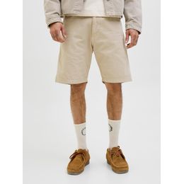 Jack & Jones Shorts JACK & JONES "JPSTTONY CARPENTER SHORTS MID SN", Herren, Gr. XS, N-Gr, beige (fields of rye), Web, Obermaterial: 100% Baumwolle, unifarben, loose fit knielang, Hosen Shorts