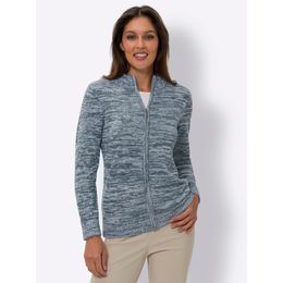 Strickjacke Classic Basics, Damen, Gr. 44, blau (rauchblau, ecru, meliert), 100% Polyacryl, gemustert, mehrfarbig, Strickjacken Strickjacke