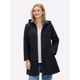 Kurzmantel sheego, Damen, Gr. 46, tiefblau, 90% Polyester, 10% Wolle, unifarben, unifarben mit Farbeinsatz, unifarben mit Farbeins&auml;tzen, M&auml;ntel Kurzmantel