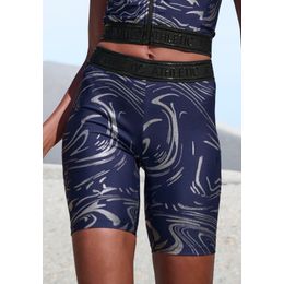 active by Lascana Funktionsshorts LASCANA ACTIVE, Damen, Gr. XS (32/34), N-Gr, silber (blau, silberfarben), Obermaterial: 85% Polyester, 15% Elasthan, bedruckt, gemustert, gl&auml;nzend, eng ca. Mitte Oberschenkel, Hosen Funktionsshorts, mit gl&auml;nzendem 3D Schriftzug auf dem Bund