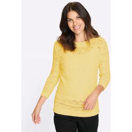 Ajourpullover Classic Basics "Ajour-Pullover", Damen, Gr. 44, zitrone, 100% Baumwolle, unifarben, Pullover Ajourpullover