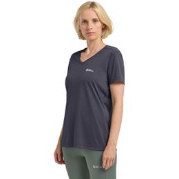 T-Shirt Jack Wolfskin "0", Damen, Gr. L, grau (graphite, cool grau), Obermaterial: 100% Polyester, normal, V-Ausschnitt, Shirts T-Shirt