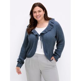 Cardigan sheego by Joe Browns, Damen, Gr. 52/54, blau (jeansblau, meliert), 100% Polyacryl, meliert, unifarben, Strickjacken Cardigan