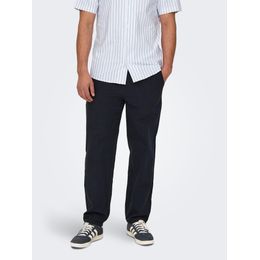 Only & Sons Trainingshose ONLY & SONS "ONSSINUS LOOSE 0007 COT LIN PANT NOOS", Herren, Gr. S, N-Gr, blau (schwarz navy), Web, Obermaterial: 75% Baumwolle, 25% Leinen, unifarben, loose fit kn&ouml;chellang, Hosen Trainingshose