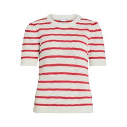 Kurzarmpullover Vila "VIDALO O-NECK S/S STRIPE KNIT-NOOS", Damen, Gr. XL, wei&szlig; alyssum stripes:hibiscus, Strick, Obermaterial: 100% Baumwolle, gestreift, regular fit normal, Rundhals, Rippb&uuml;ndchen, Pullover Kurzarmpullover