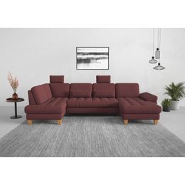 Sit & More Wohnlandschaft SIT & MORE "Westham U-Form", lila (chianti), B:338cm H:88cm T:172cm, 90% Polyester 10%Polyamid, Sofas, Wohnlandschaft, wahlweise mit Bettfunktion, Bettkasten, Sitztiefenverstellung