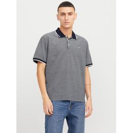 Jack & Jones Poloshirt JACK & JONES "JPRBLUALVES SS POLO SN", Herren, Gr. M, blau (maritime blau), Jersey, Obermaterial: 50% Baumwolle, 50% Polyester, unifarben, regular fit normal, ohne Ausschnitt, angesetztes B&uuml;ndchen kontrastfarben, Shirts Poloshirt, mit Logo Stickerei