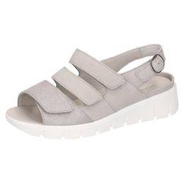 Waldl&auml;ufer Keilsandalette WALDL&Auml;UFER "M-WIOLA", Damen, Gr. 5,5 (38,5), grau (hellgrau), Nubukleder, Veloursleder, metallic, Schuhe Keilsandalette, Sandale, Sommerschuh, Komfortschuh mit Klett, M-Weite