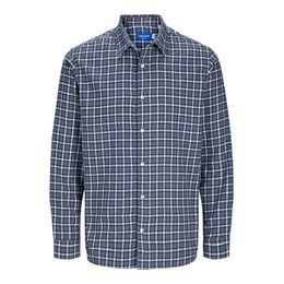 Jack & Jones Langarmhemd JACK & JONES "JORJOSHUA FLANNEL CHECK SHIRT LS", Herren, Gr. XS, N-Gr, blau (nightshadow blau), Web, Obermaterial: 60% Baumwolle, 40% Polyester, kariert, comfort fit, 2-Knopf-Manschette, Hemden Langarmhemd