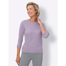3/4 Arm-Pullover Classic Basics "Rundhals-Pullover", Damen, Gr. 44, lila (flieder), 100% Polyacryl, unifarben, Pullover 3/4 Arm-Pullover